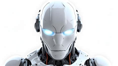 Un Robot Con Ojos Azules Se Muestra En Un Fondo Blanco Foto Premium