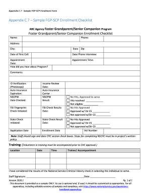 Fillable Online Appendix C 7 Sample FGP SCP Enrollment Form Appendix
