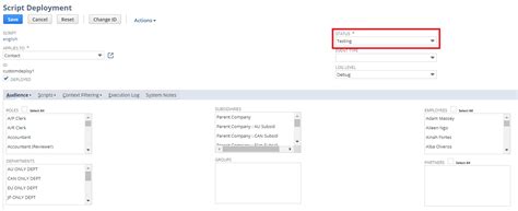 NetSuite Applications Suite Setting Script Deployment Status