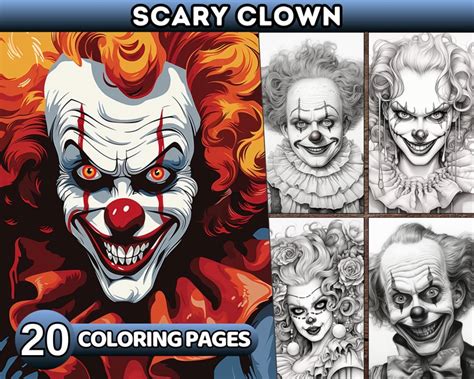 Scary Clowns Coloring Pages For Adults Realistic Horror Etsy