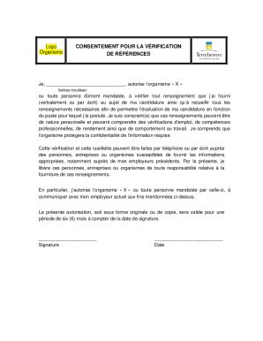 Fillable Online CONSENTEMENT POUR LA VRIFICATION DE RFRENCES Fax Email