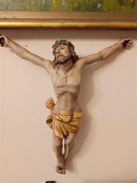 Jezus Chrystus w cierniowej koronie Rzeźba z drewna polichromia XVIII