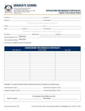 Fillable Online Graduate Utep Application For Graduate Certificate