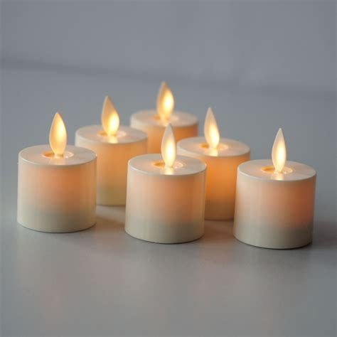 Set Of 6 Luminara Flameless LED Tealight Candles Ivory Moving Flame Tea