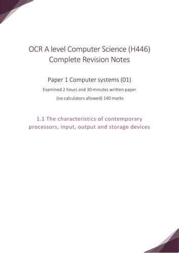 h446 ocr a level in computer science revision notes 1 1 teaching resources
