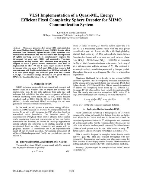 pdf vlsi implementation of a quasi ml energy efficient fixed complexity sphere decoder for