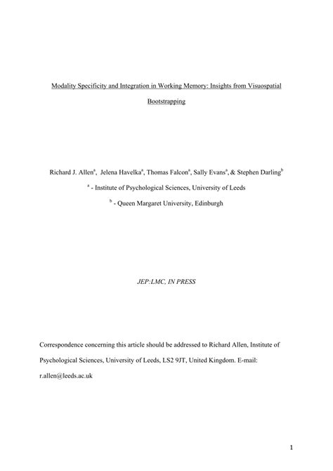 pdf modality specificity and integration in working memory insights from visuospatial