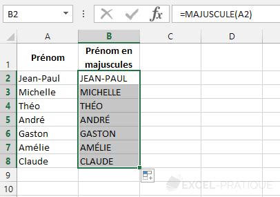 Fonction Excel MAJUSCULE