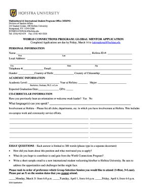 Fillable Online Hofstra World Connections Program Global Mentor