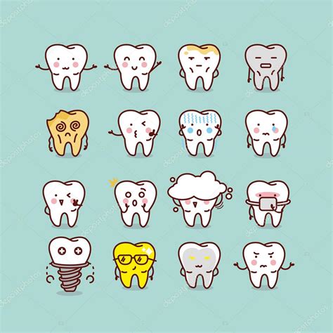 Cute Cartoon Tooth Set Stock Vector Etoileark 92049632