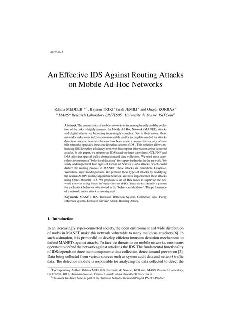 pdf an effective ids against routing attacks on mobile ad hoc networks