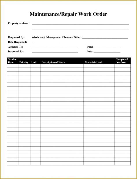 Free Printable Maintenance Work Order Forms