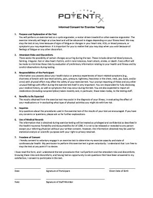 Fillable Online Informed Consent For Exercise Testing Potentrx