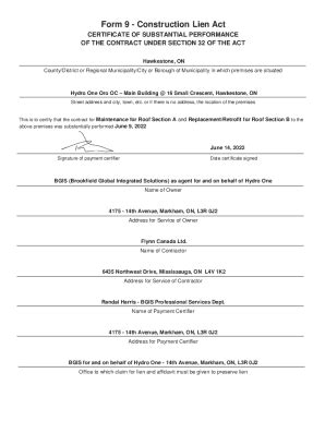Fillable Online CIBC 01079 Onoway Roof Project Form 9 Certificate Of