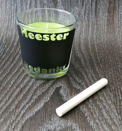 Groene Geur Kaars Appel En Peer Met Krijtbordje Met De Tekst Meester