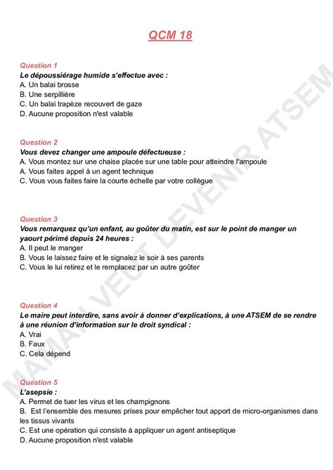 Qcm Concours Gratuits Sujet Corrige Concours Atsem Pdf A Telecharger