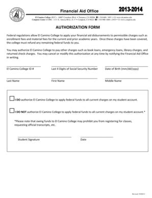 Fillable Online Elcamino Authorization Form El Camino College
