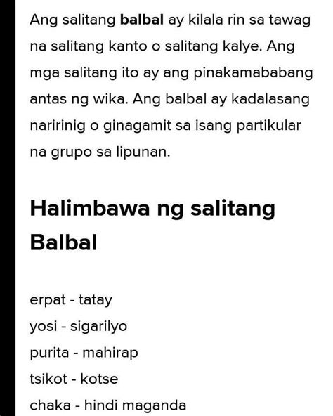 Halimbawa Ng Salitang Balbal At Kahulugan Hot Sex Picture