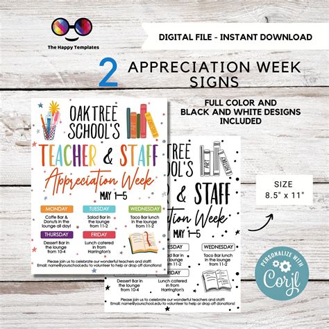 Editable Teacher Appreciation Week Itinerary Poster Teacher Staff