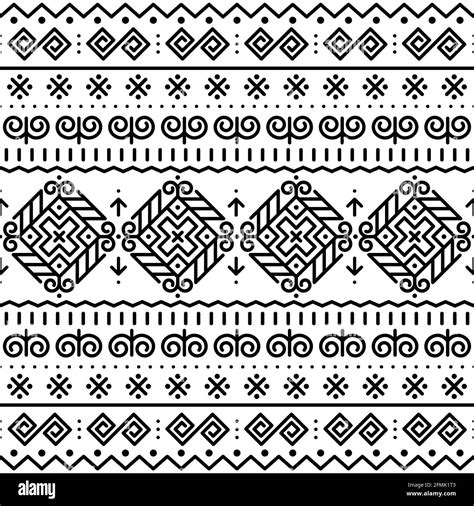 Slovak Folk Art Vector Seamless Pattern With Black Ethnic Tribal