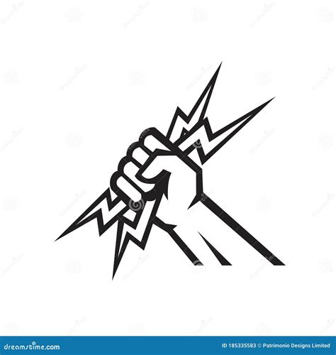 Electrician Hand Holding Lightning Bolt Side View Icon Black And White