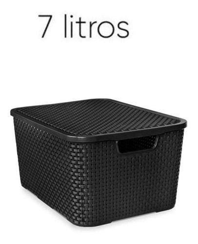 Caixa Organizadoras Rattan 7 Litros C Tampa Preta ArqPlast Caixa