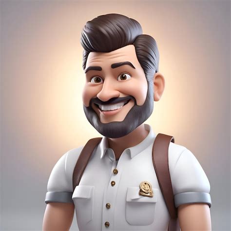 Ilustração 3D de um personagem de desenho animado bigode e barba