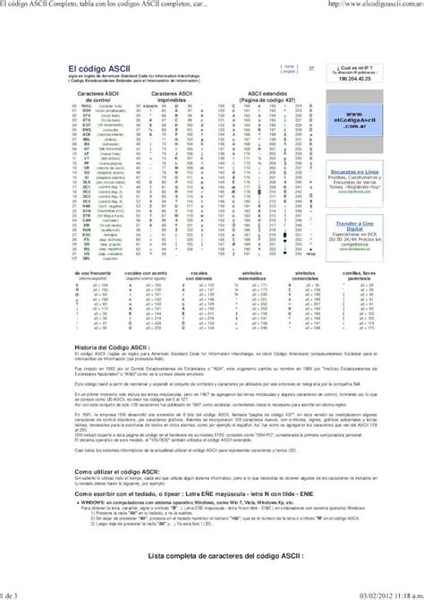 Pdf El C Digo Ascii Completo Tabla Con Los Codigos Ascii Completos