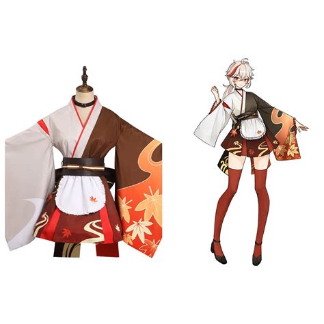 Genshin Impact Kaedehara Kazuha Cosplay Costume Kimono Maid Outfits
