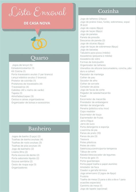 Lista De Enxoval De Casa Nova Completa BRAINCP