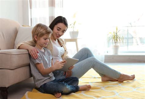 Mother And Son Reading E Book Together Stock Photo Image Of Hobby