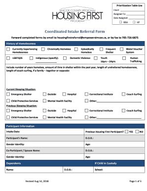 Fillable Online Coordinated Intake Referral Form Empower Simcoe Fax