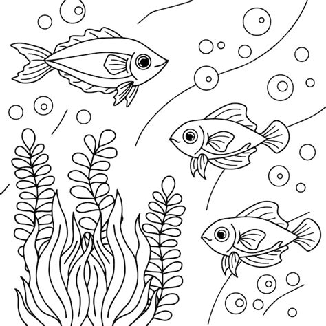 Diseño de página para colorear de contorno de peces acuáticos para