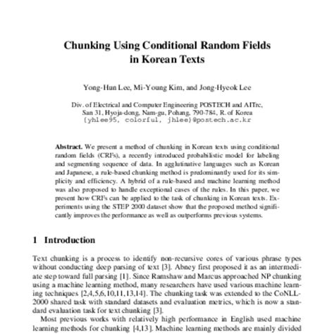 chunking using conditional random fields in korean texts acl anthology