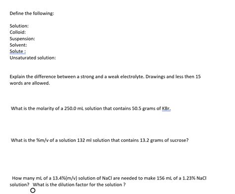 Solved Define The Following Solution Colloid Suspension Chegg