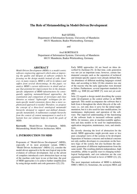 pdf the role of metamodeling in model driven development