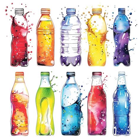 Un dessin de bouteilles de différentes couleurs et couleurs Vecteur
