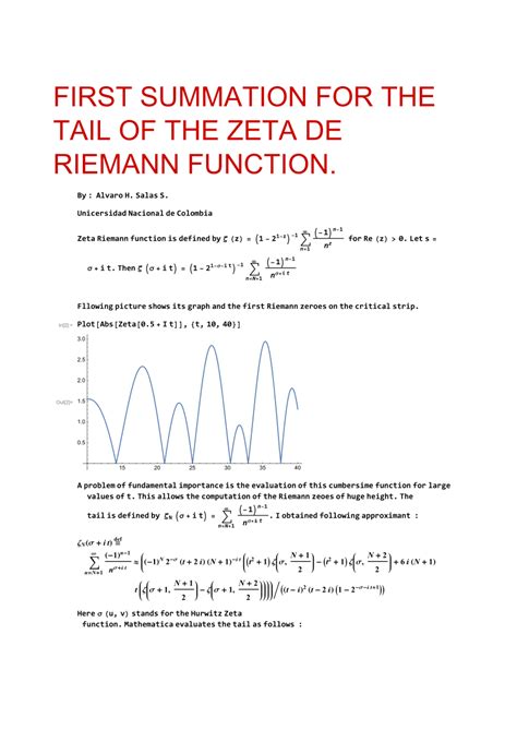 pdf first summation for the tail of the zeta de riemann function
