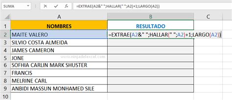 Como Extraer El Segundo Nombre En Excel Ninja Del Excel