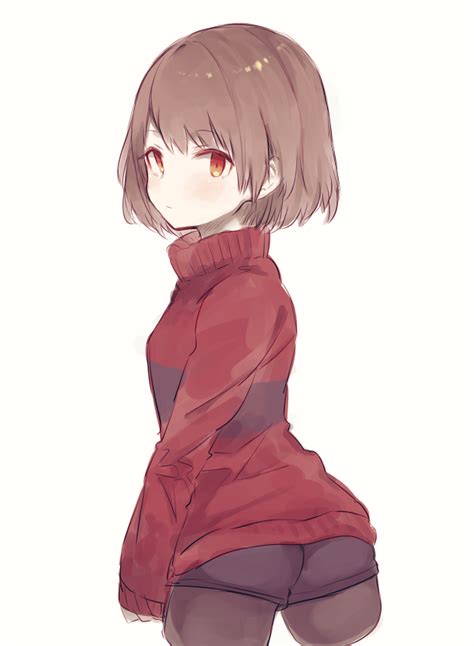 Safebooru 1girl Androgynous Ass Blush Breasts Brown Hair Chara Undertale Closed Mouth
