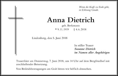 Traueranzeigen von Anna Dietrich Allgäuer Zeitung