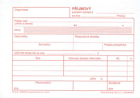 Příjmový pokladní doklad vzor k tisku formulář tiskopis zdarma