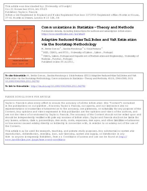 pdf adaptive reduced bias tail index and var estimation via the bootstrap methodology