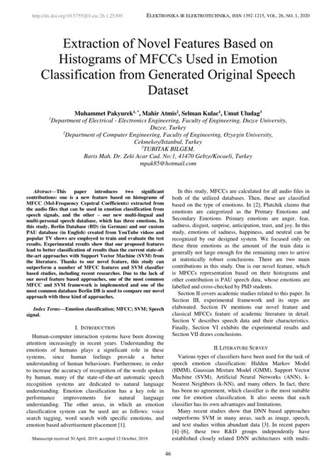 pdf extraction of novel features based on histograms of mfccs used in emotion classification