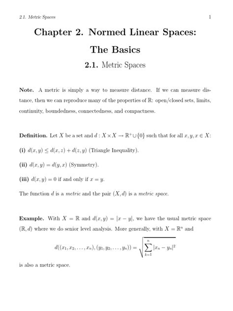 chapter 2 normed linear spaces the basics pdf metric space mathematical structures