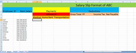 Salary Slip Format In Excel Javatpoint