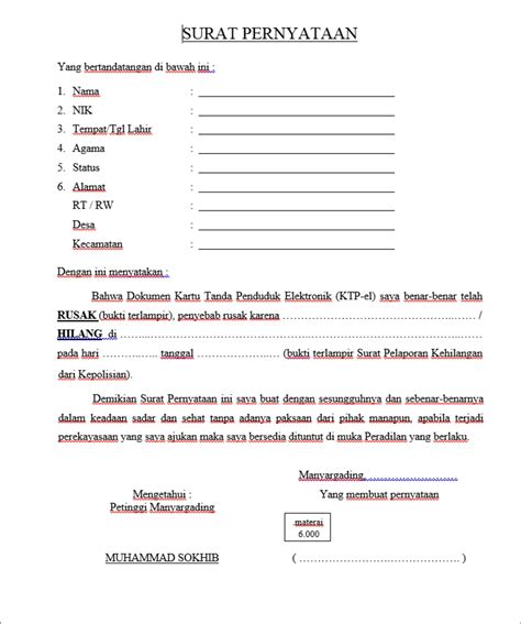 Contoh Surat Pernyataan Kehilangan Sertifikat Doc Surat Permohonan