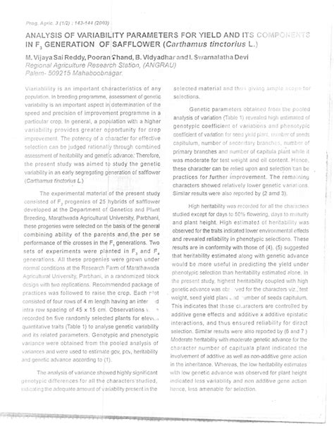 pdf analysis of variability parameters for yield and its components in f3 generation of