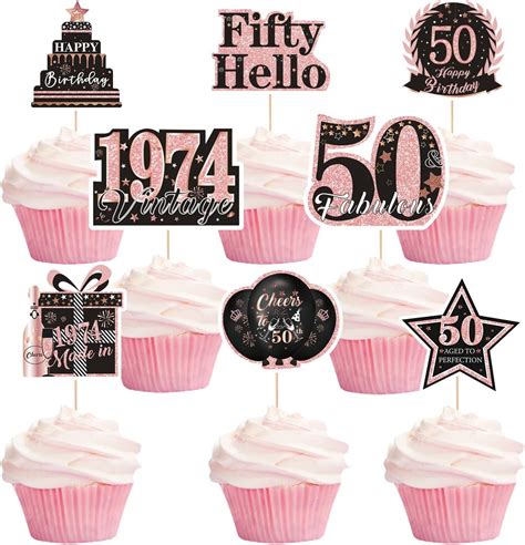 Rngmsi Th Birthday Cupcake Topper Pcs Rose Gold Th Birthday