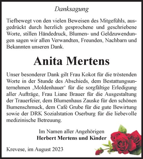 Traueranzeigen Von Anita Mertens Abschied Nehmen De